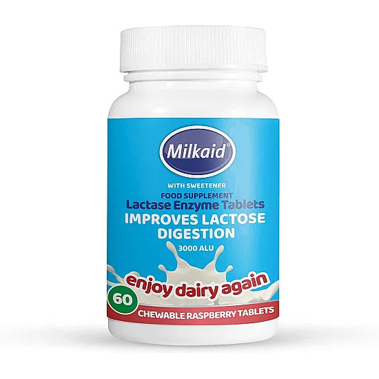 Milkaid Lactase Enzyme Chewable Tablets for Lactose Intolerance Relief ...