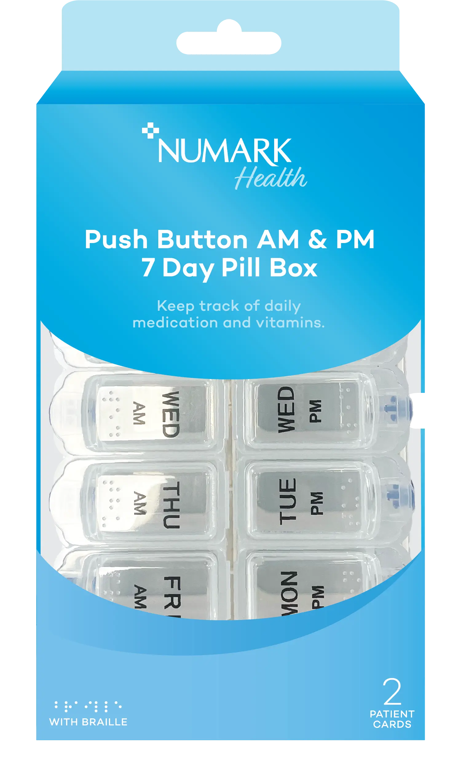 Buy Numark Push Button AM PM Day Pill Box – Daily Pill Reminder